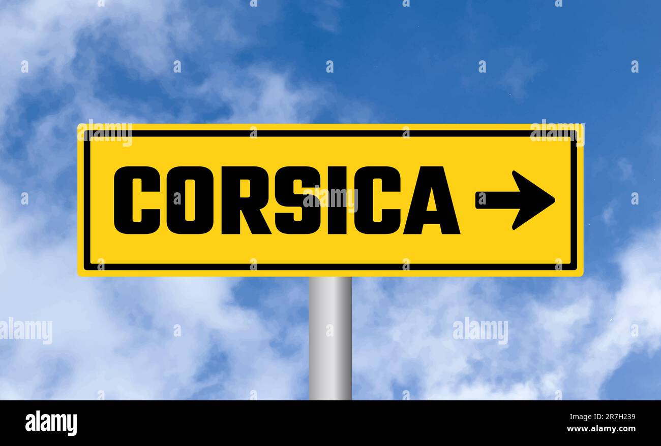 Corsica road sign on blue sky background Stock Photo - Alamy