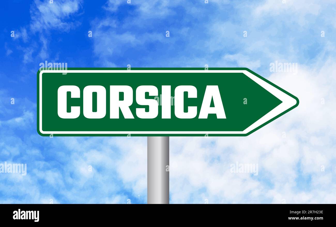 Corsica road sign on blue sky background Stock Photo - Alamy