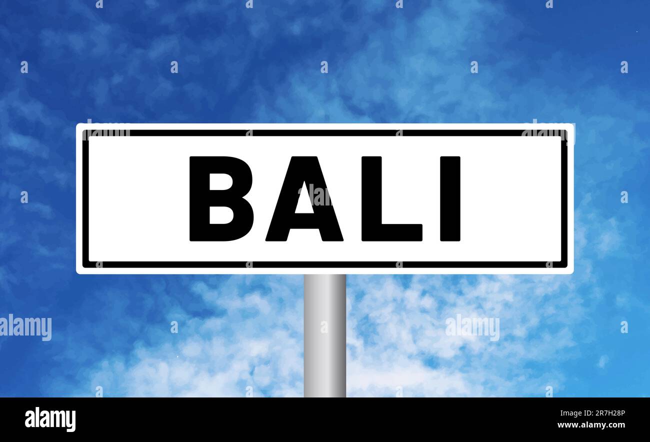 Bali road sign on sky background Stock Photo - Alamy
