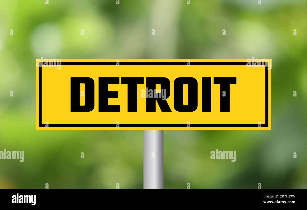 Detroit road sign on blur background Stock Photo - Alamy