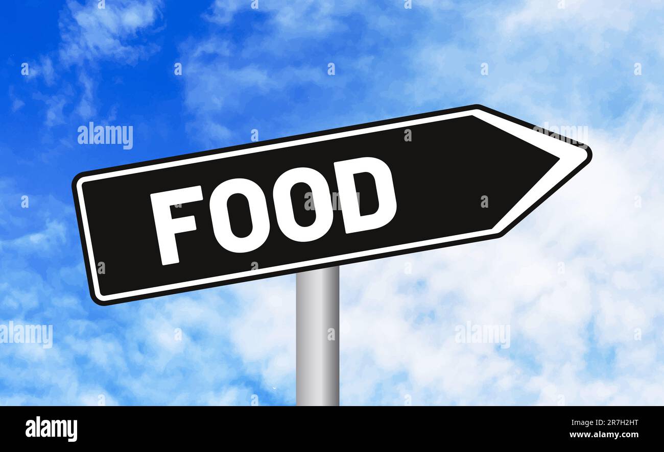 Food road sign on sky background Stock Photo - Alamy