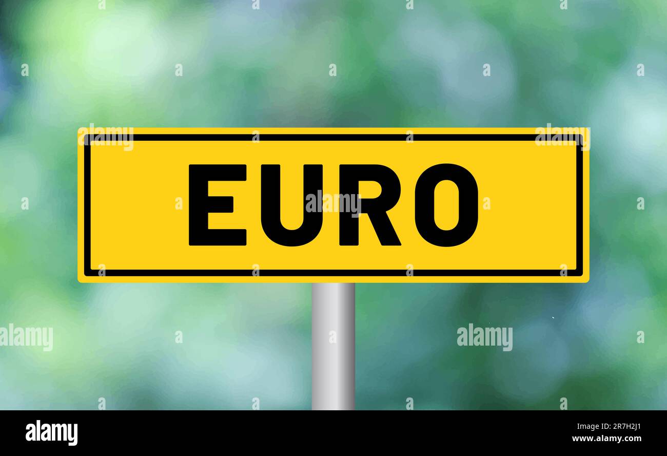 Euro road sign on blur background Stock Photo - Alamy