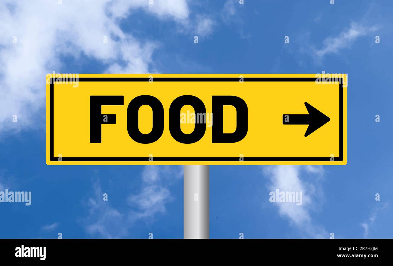 Food road sign on sky background Stock Photo - Alamy
