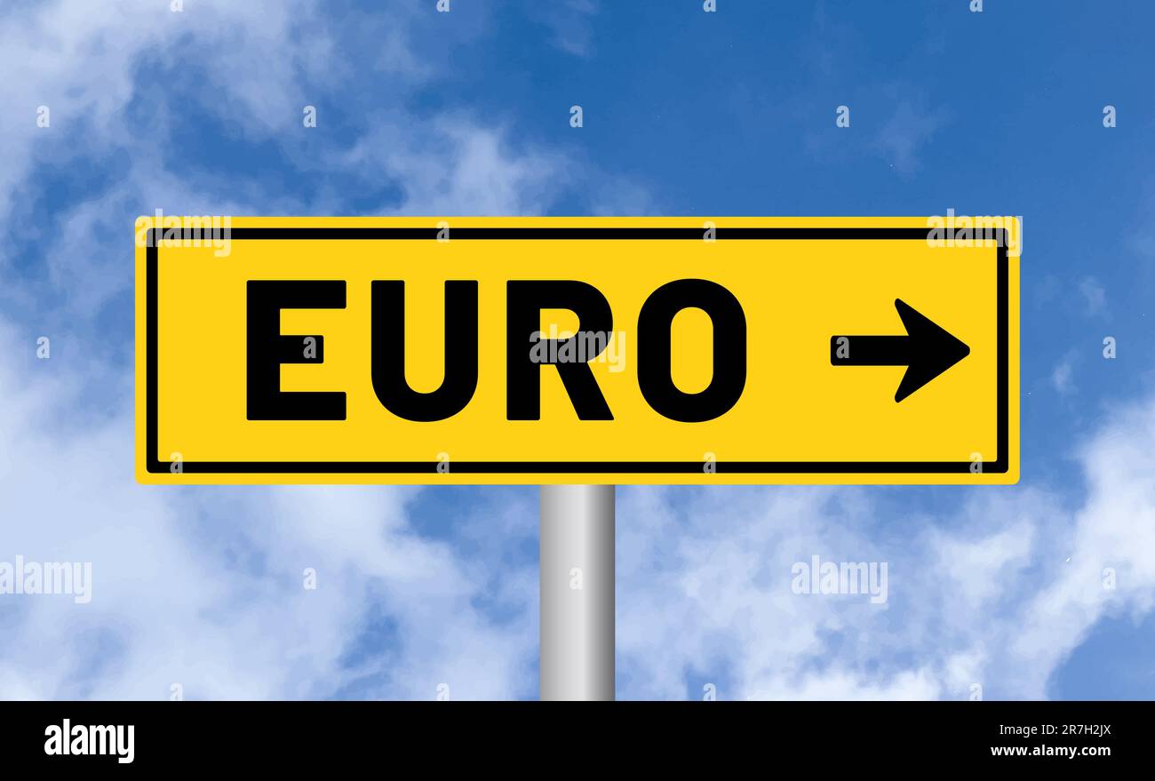 Euro road sign on cloudy sky background Stock Photo - Alamy