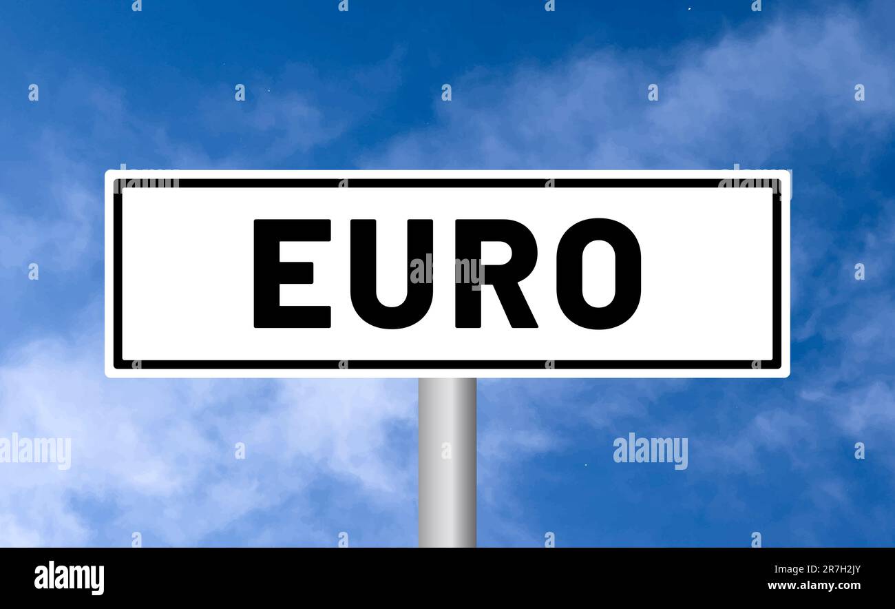 Euro road sign on cloudy sky background Stock Photo - Alamy