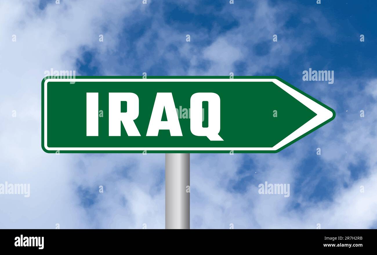 Iraq road sign on sky background Stock Photo - Alamy