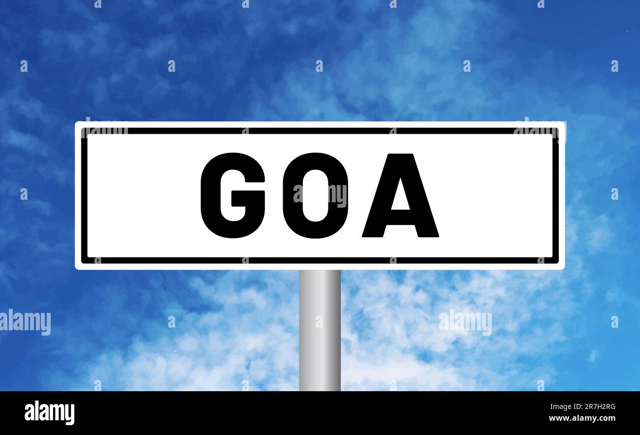 Goa road sign on blue sky background Stock Photo - Alamy