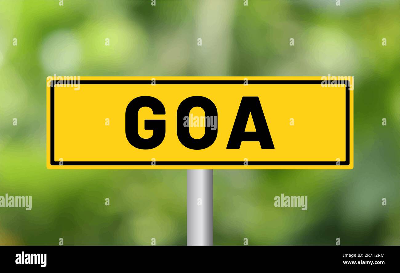 Goa road sign on blur background Stock Photo - Alamy