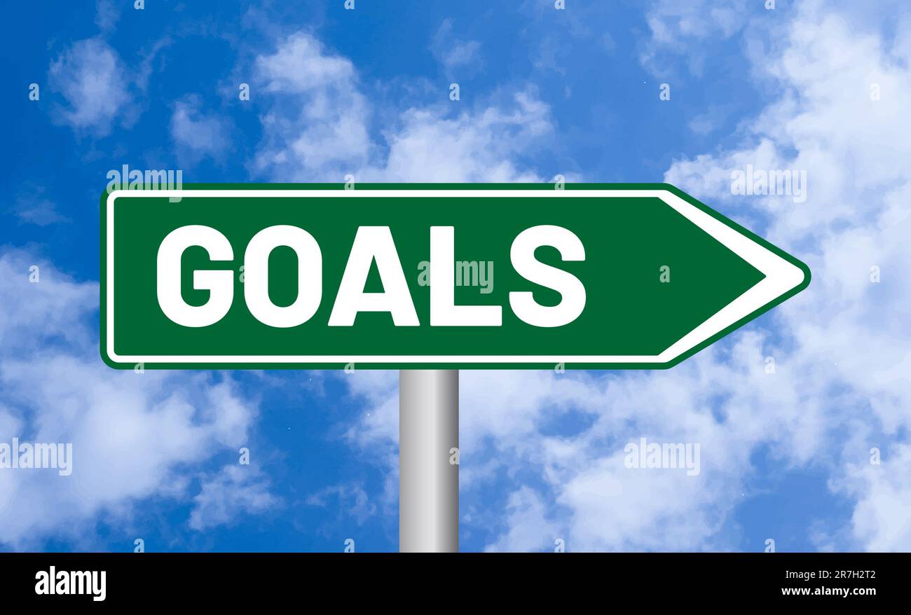 Goals road sign on cloudy sky background Stock Photo - Alamy
