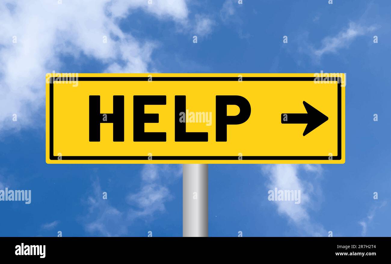Help road sign on cloudy sky background Stock Photo - Alamy