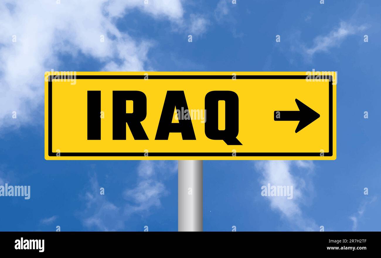 Iraq road sign on sky background Stock Photo - Alamy