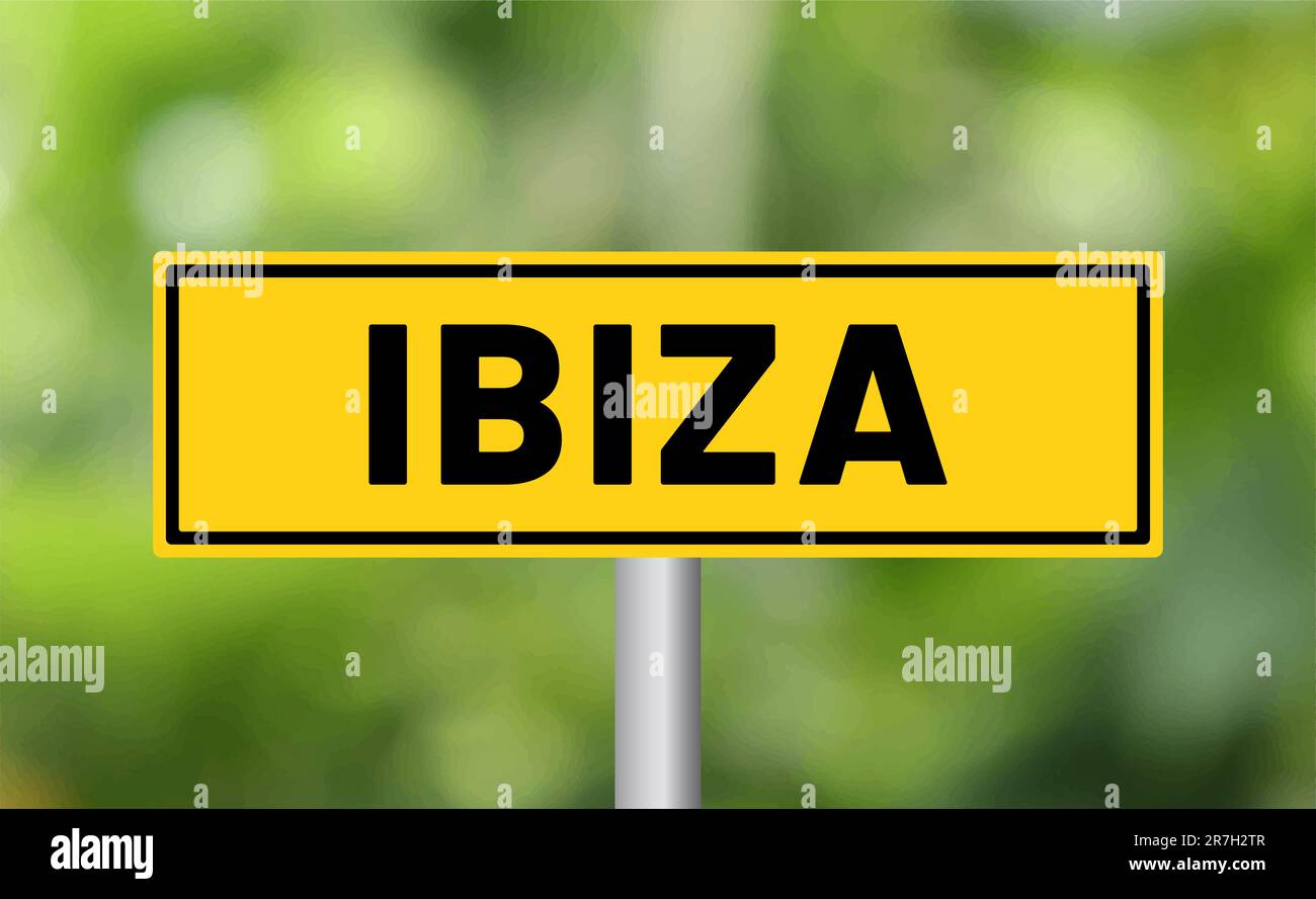 Ibiza road sign on blur background Stock Photo - Alamy
