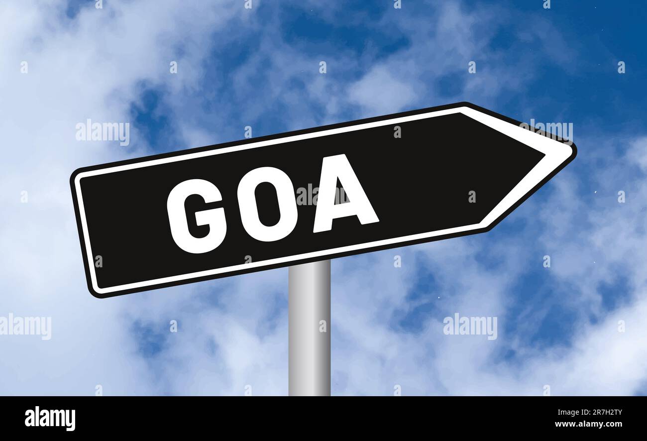 Goa road sign on blue sky background Stock Photo - Alamy