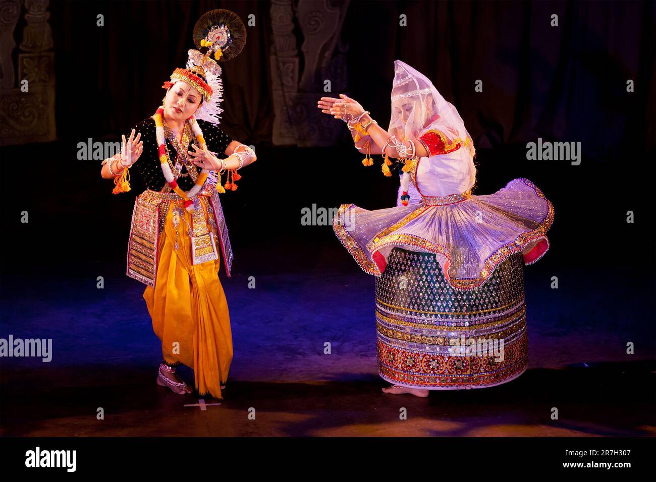 Indian classical dance Manipuri preformance o in Chennai, India. Female ...