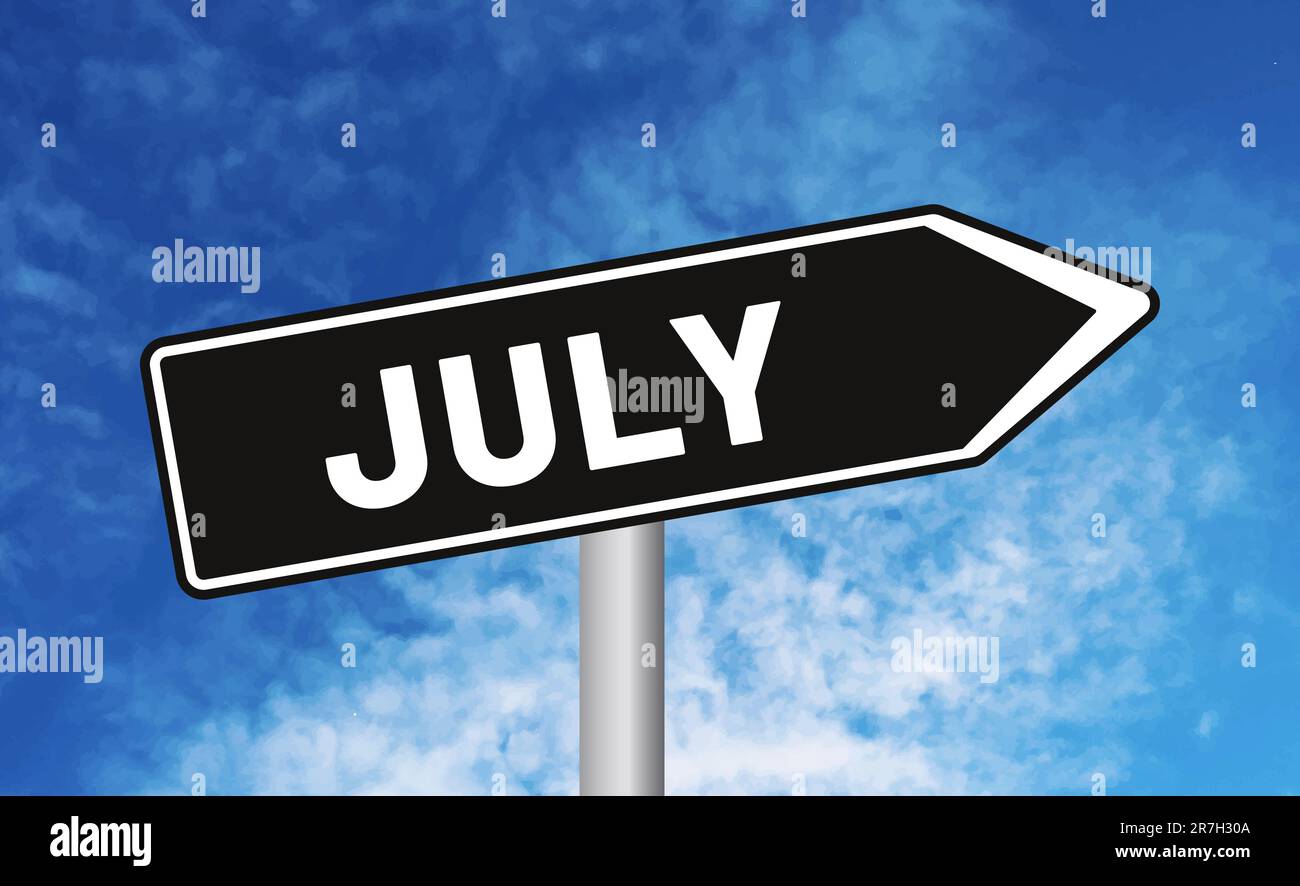 July road sign on sky background Stock Photo - Alamy