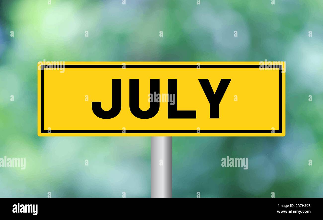 July road sign on blur background Stock Photo - Alamy