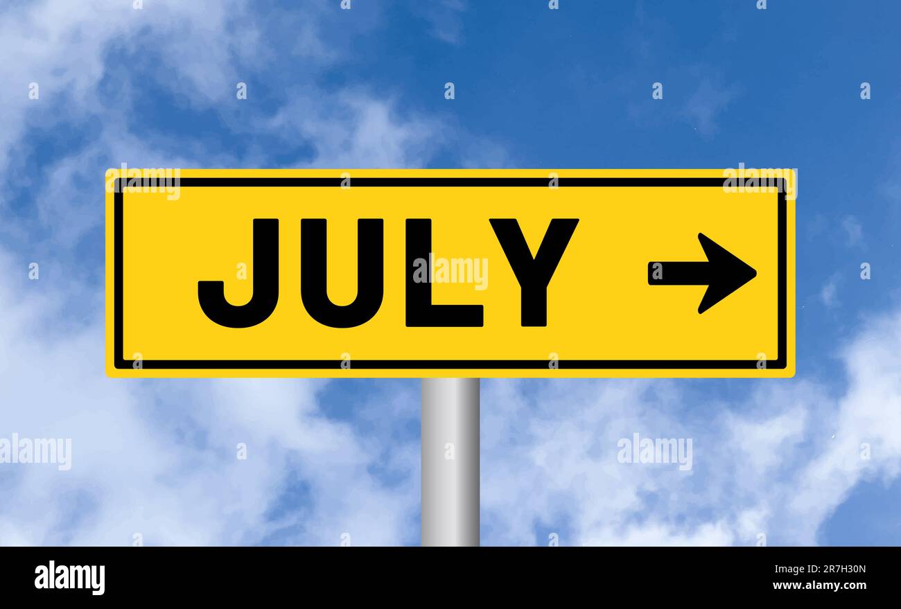 July road sign on sky background Stock Photo - Alamy
