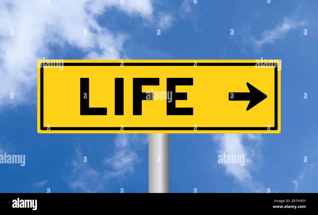 Life road sign on blue sky background Stock Photo - Alamy