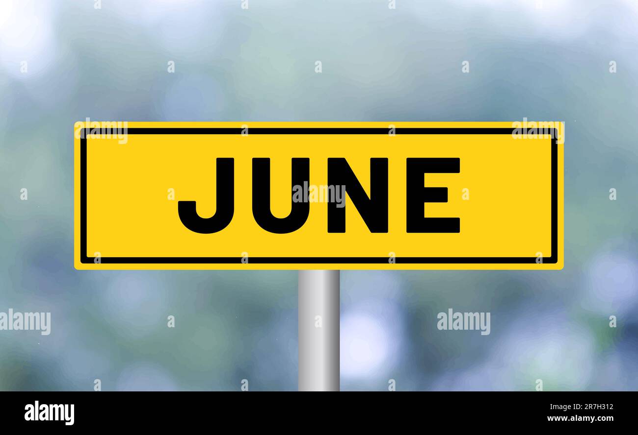 June road sign on blur background Stock Photo - Alamy