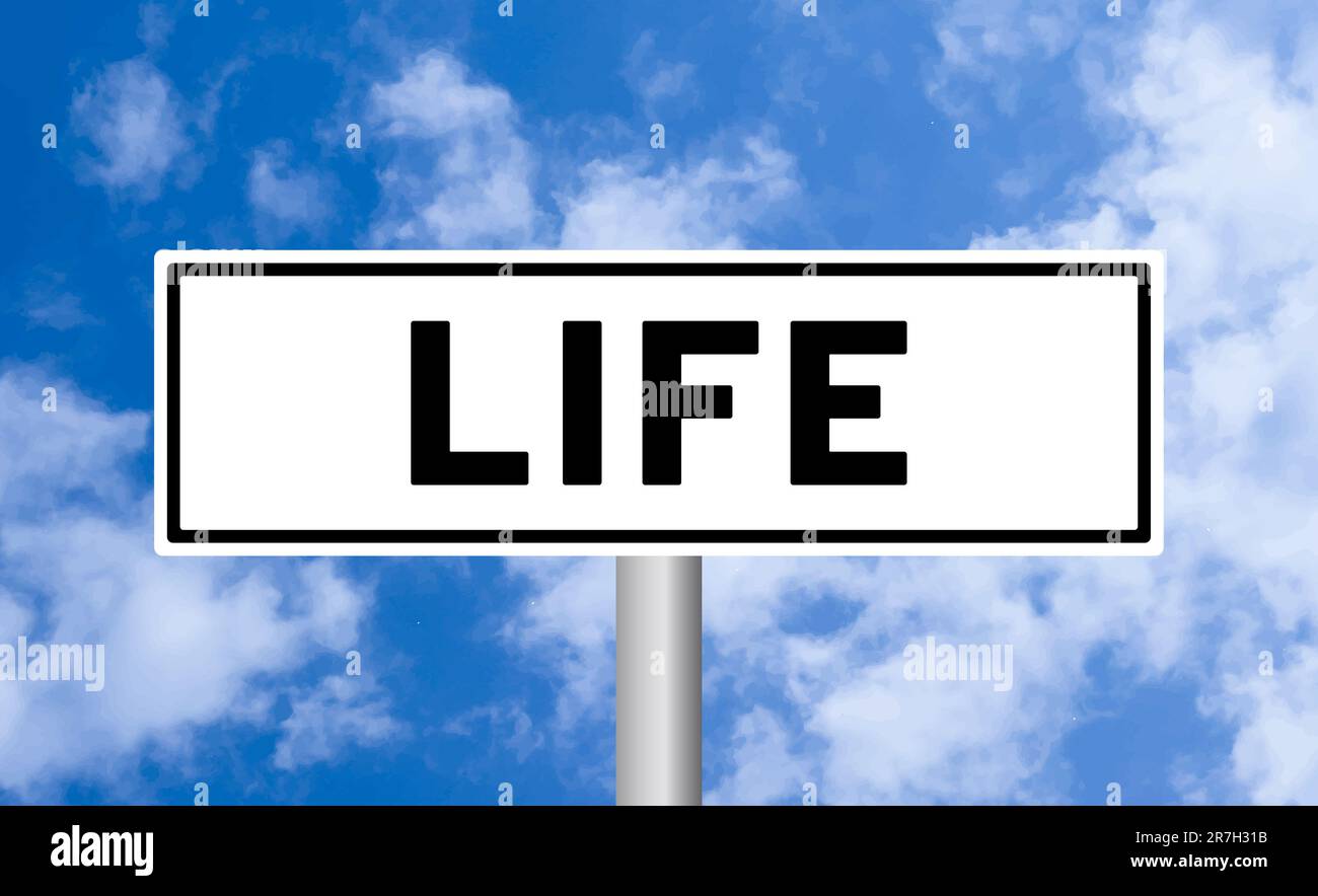 Life road sign on blue sky background Stock Photo - Alamy