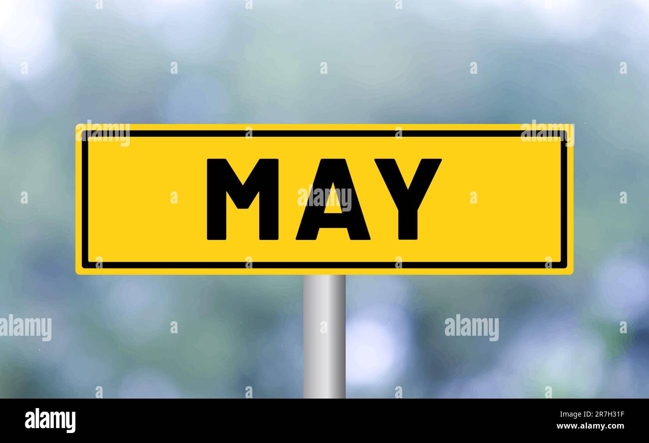 May road sign on blur background Stock Photo - Alamy