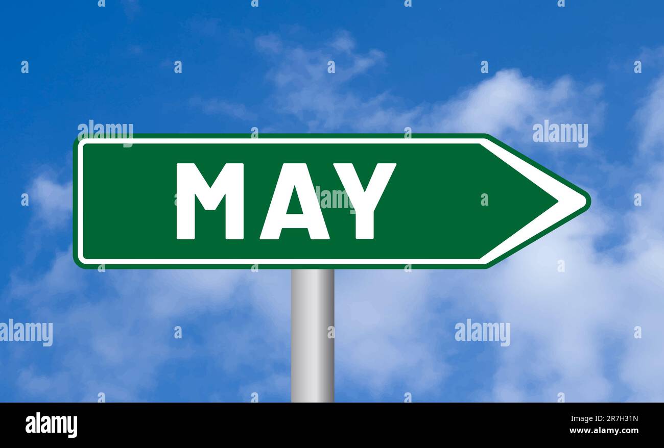 May road sign on sky background Stock Photo - Alamy