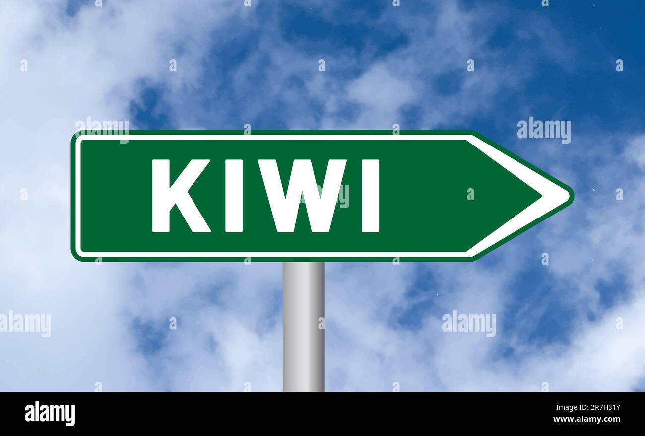 Kiwi road sign on cloudy sky background Stock Photo - Alamy