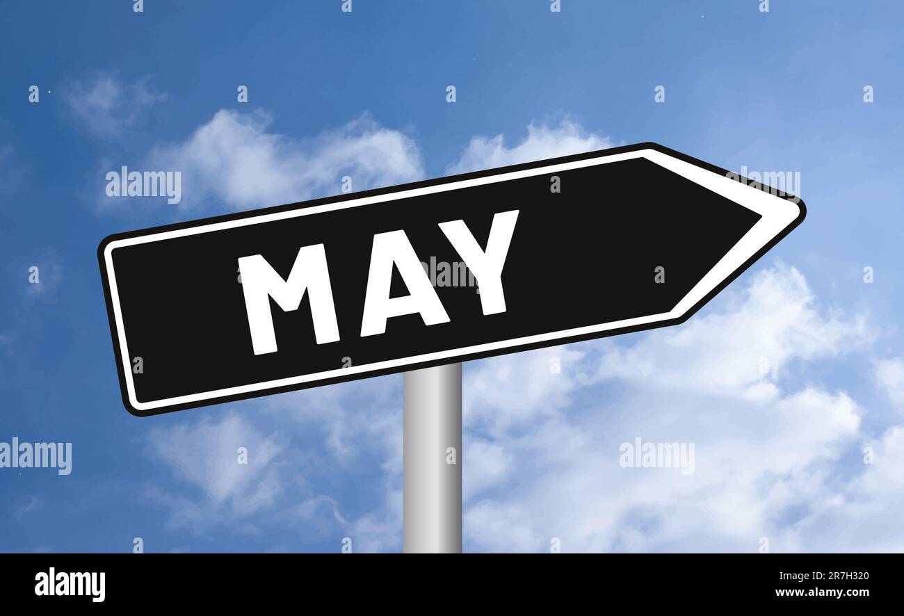 May road sign on sky background Stock Photo - Alamy