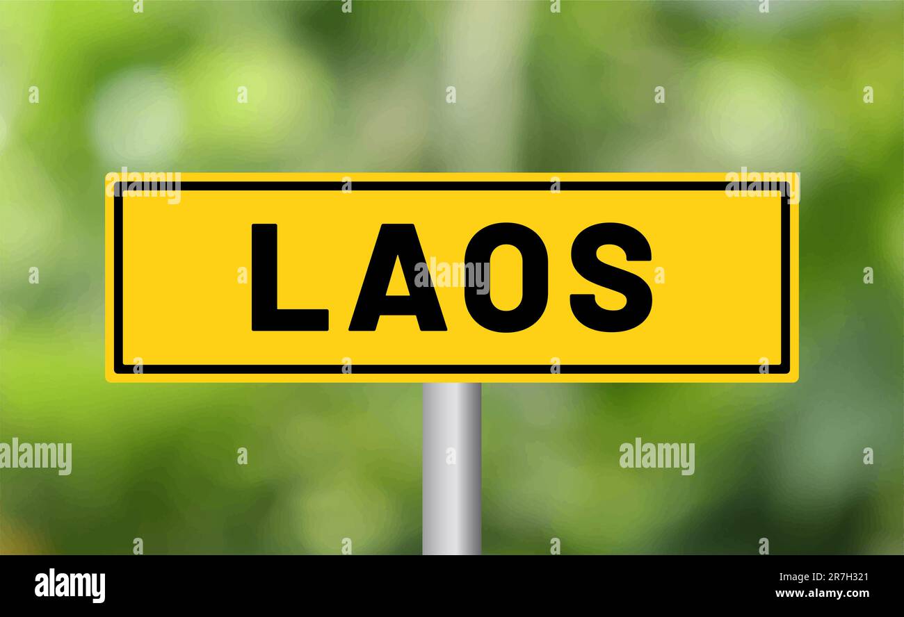 Laos road sign on blur background Stock Photo - Alamy