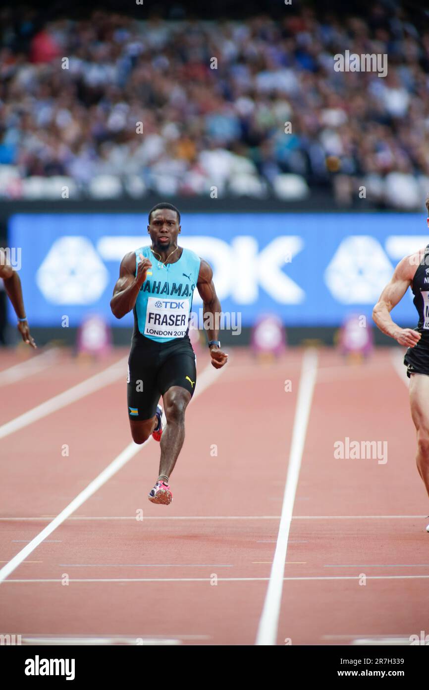 Warren Fraser participating in the 100m heats round at the World ...