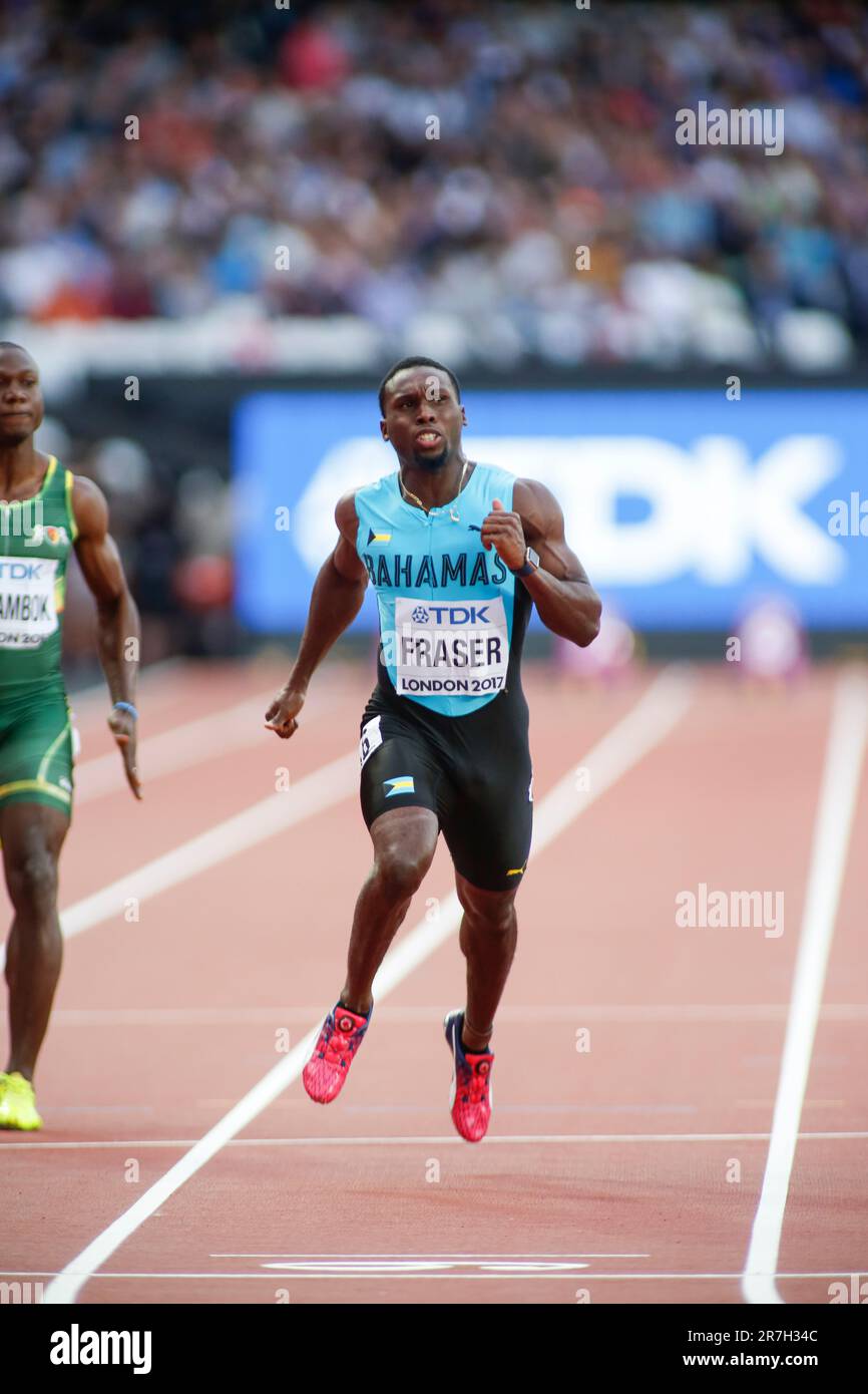 Warren Fraser participating in the 100m heats round at the World ...