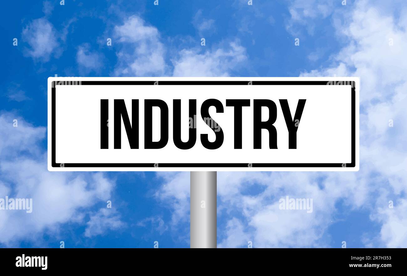 Industry road sign on cloudy sky background Stock Photo - Alamy