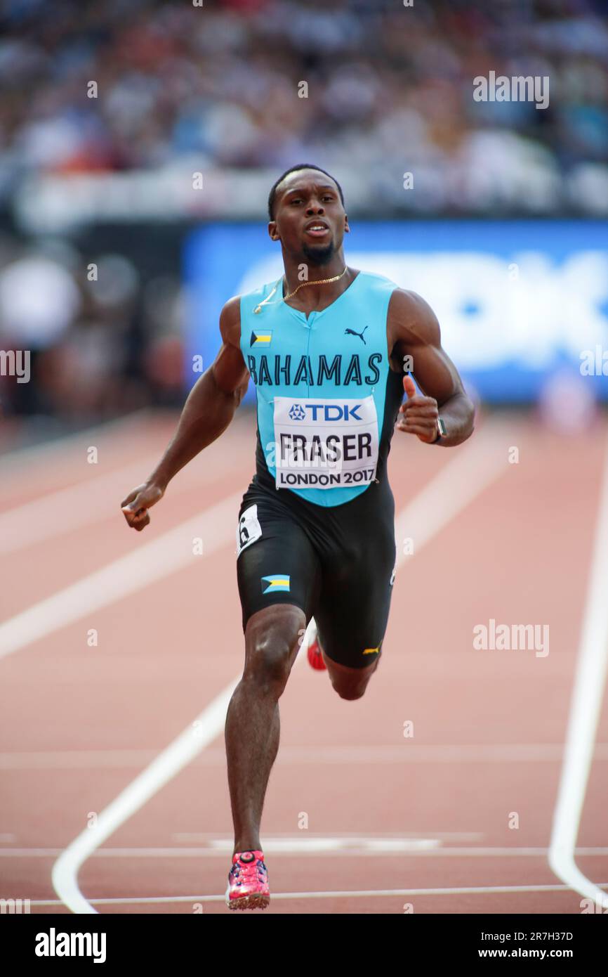 Warren Fraser participating in the 100m heats round at the World ...