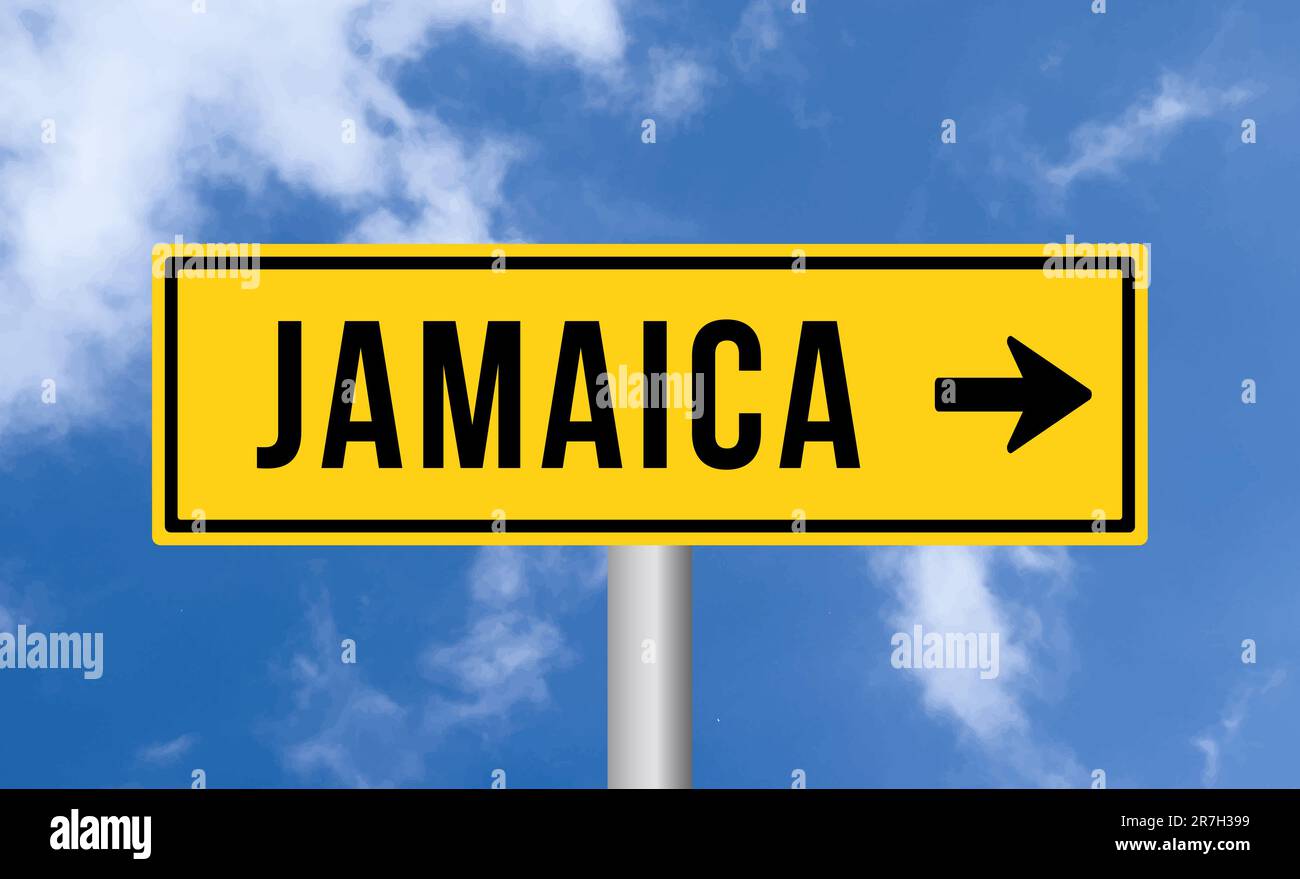 Jamaica road sign on blue sky background Stock Photo - Alamy