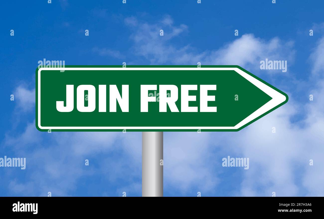 Join free road sign on cloudy sky background Stock Photo - Alamy