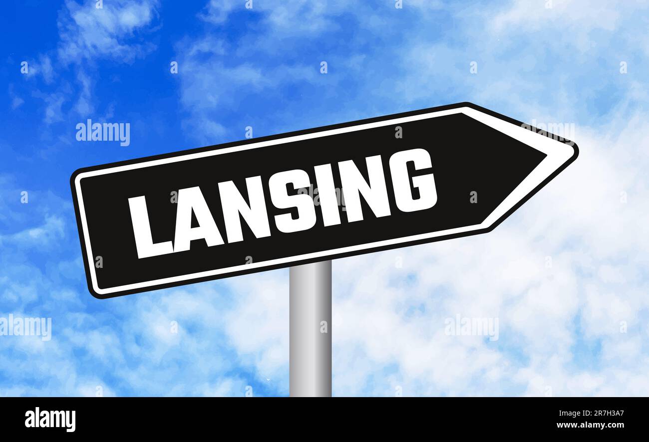 Lansing road sign on cloudy sky background Stock Photo - Alamy