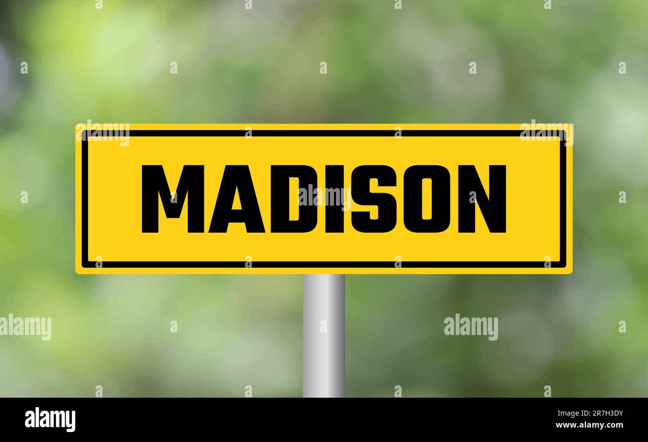 Madison road sign on blur background Stock Photo - Alamy