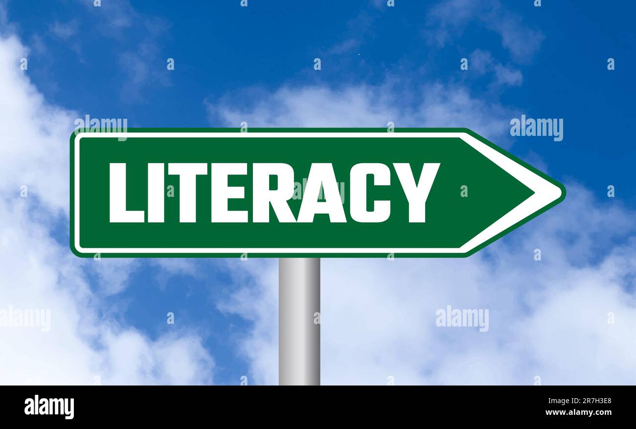 Literacy road sign on sky background Stock Photo - Alamy