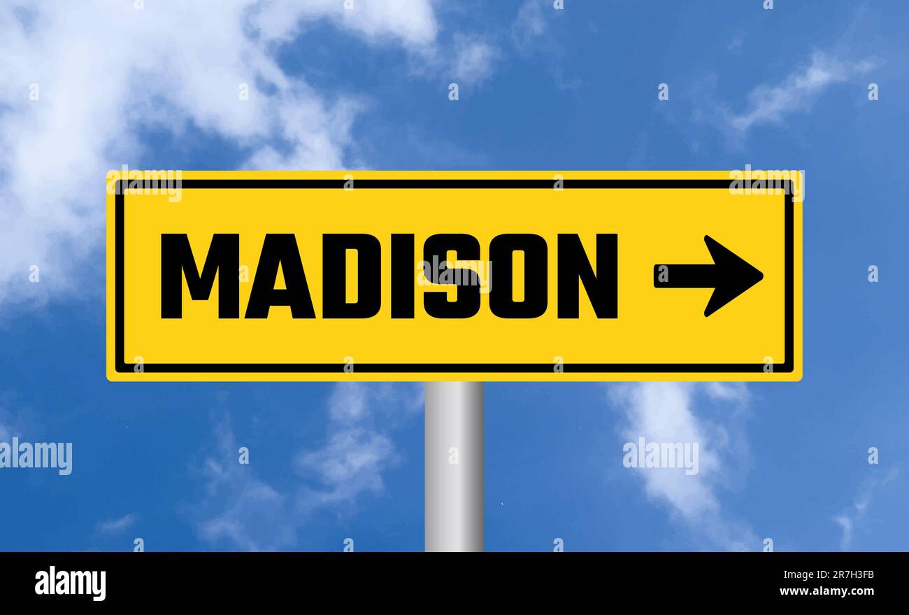Madison road sign on blue sky background Stock Photo - Alamy