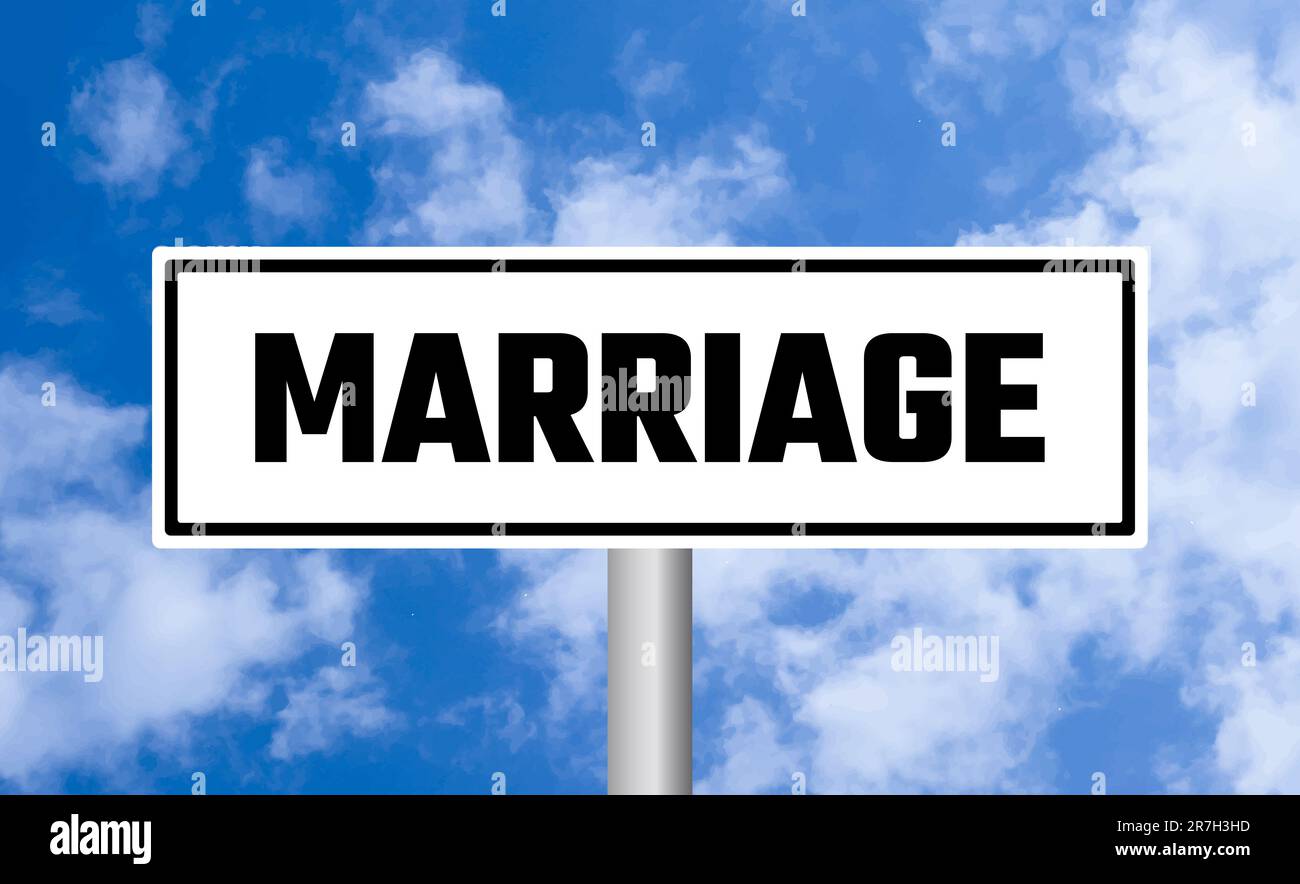 Marriage road sign on cloudy sky background Stock Photo - Alamy