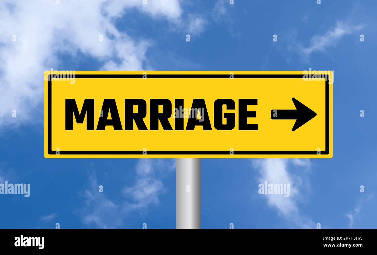 Marriage road sign on cloudy sky background Stock Photo - Alamy