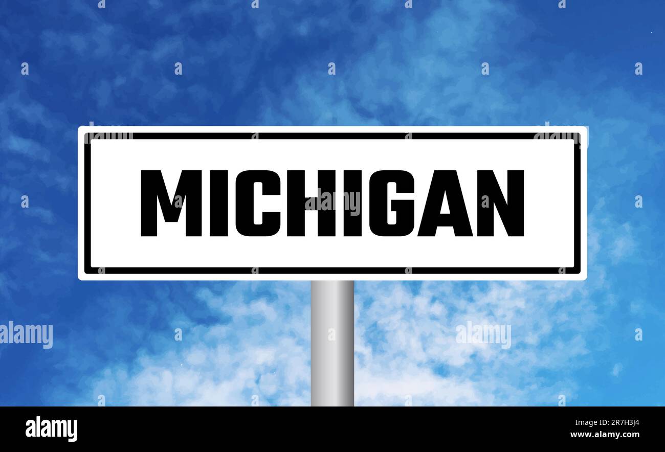Michigan road sign on blue sky background Stock Photo - Alamy