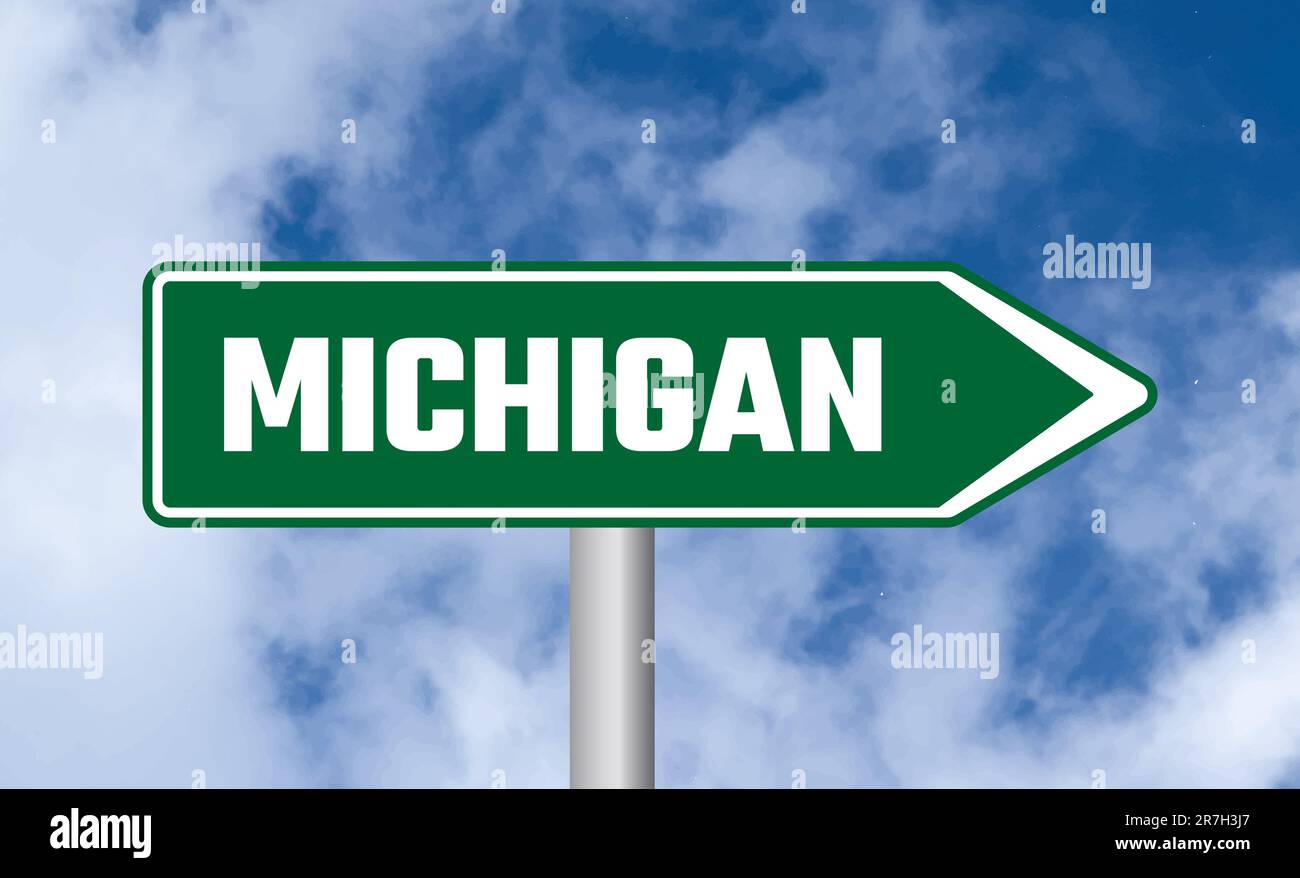 Michigan road sign on blue sky background Stock Photo - Alamy