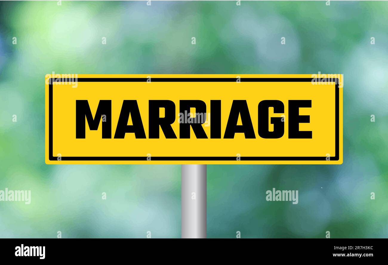 Marriage road sign on blur background Stock Photo - Alamy