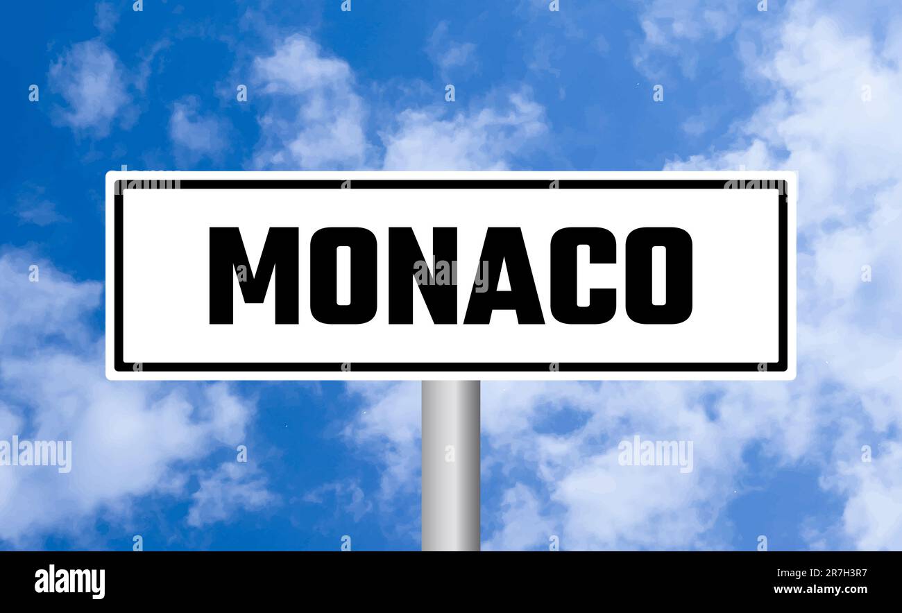 Monaco road sign on cloudy sky background Stock Photo - Alamy