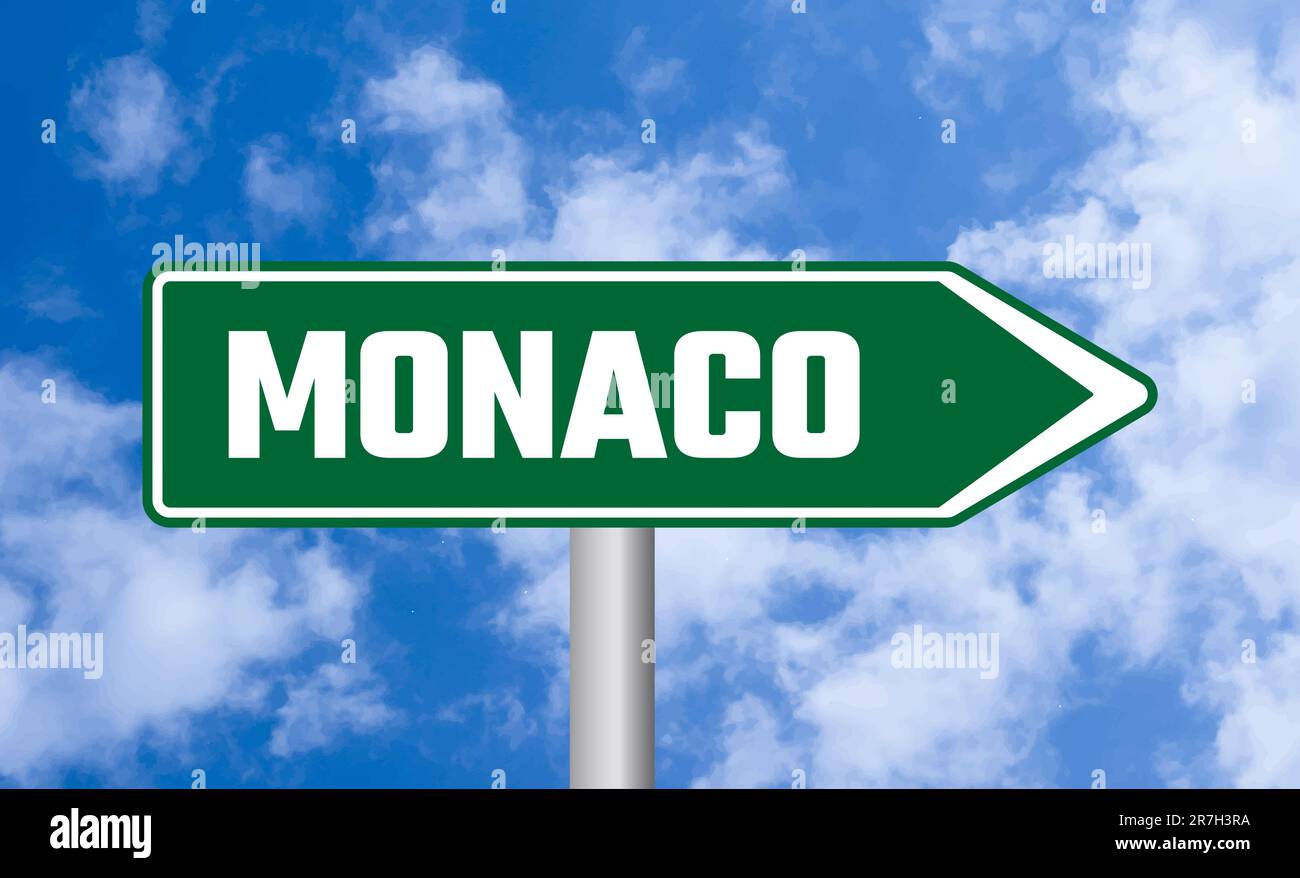 Monaco road sign on cloudy sky background Stock Photo - Alamy