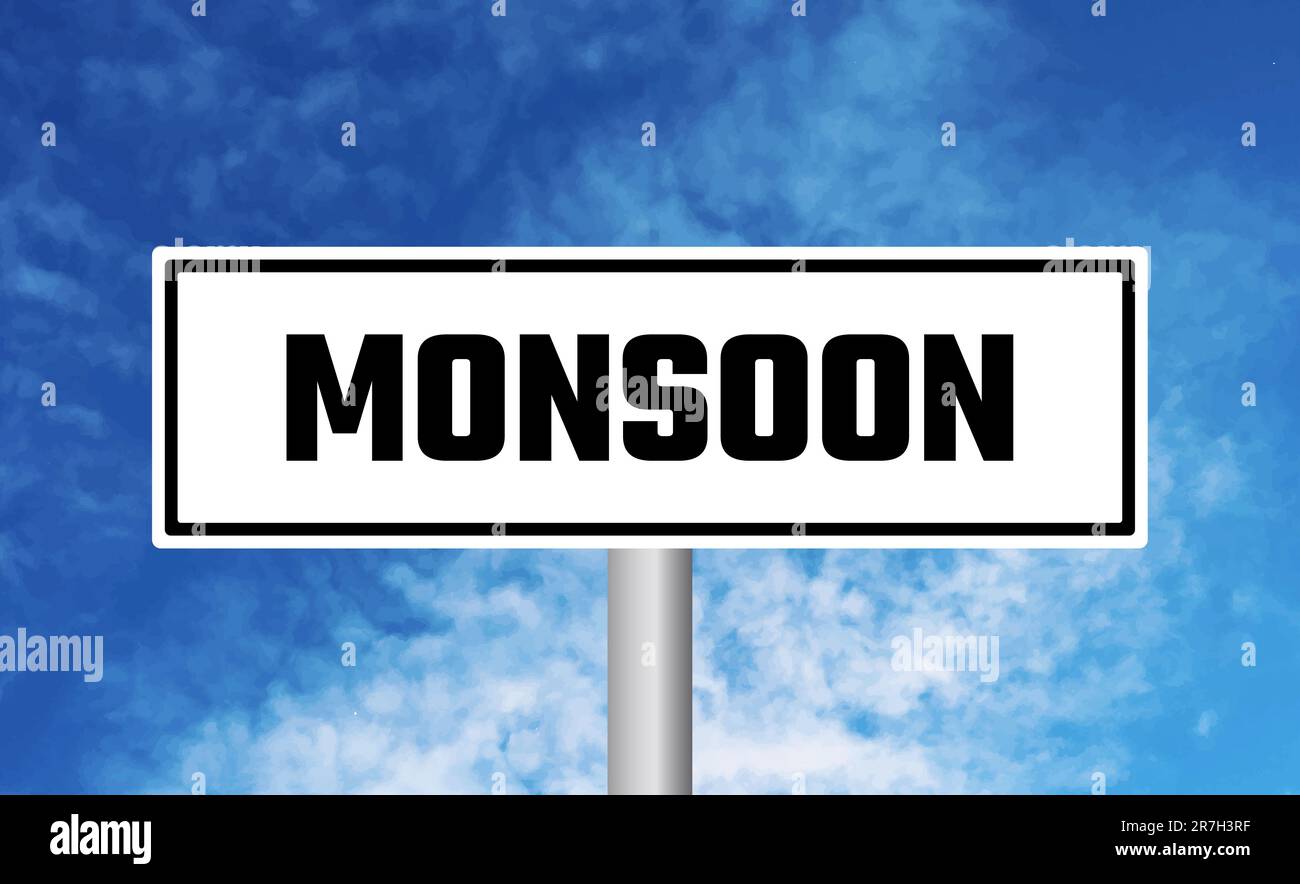 Monsoon road sign on cloudy sky background Stock Photo - Alamy