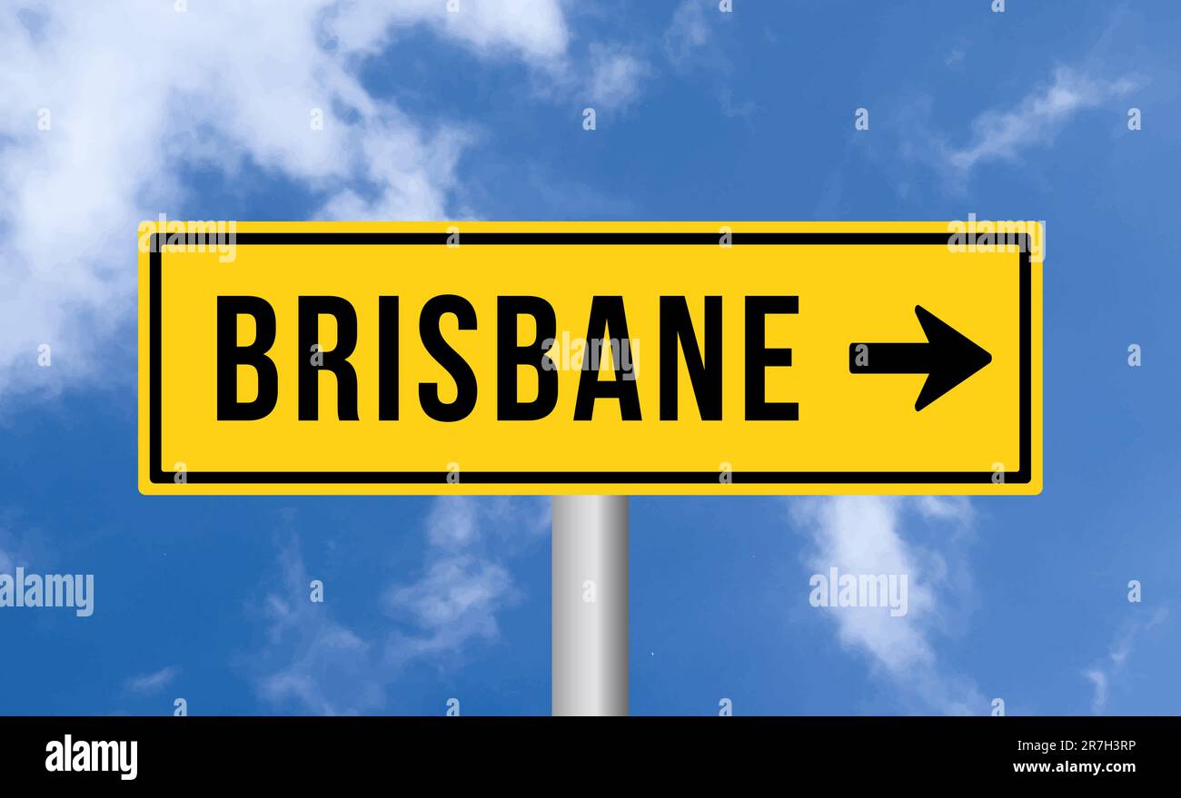 Brisbane road sign on cloudy sky background Stock Photo - Alamy