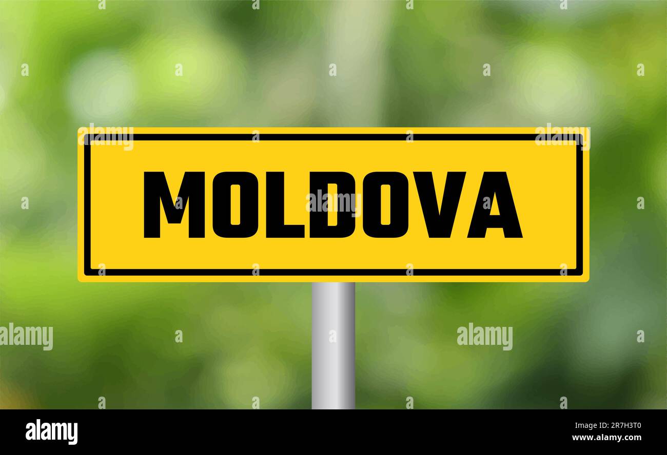 Moldova road sign on blur background Stock Photo - Alamy