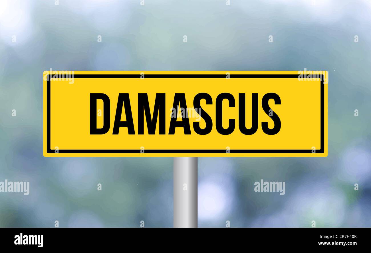 Damascus road sign on blur background Stock Photo - Alamy